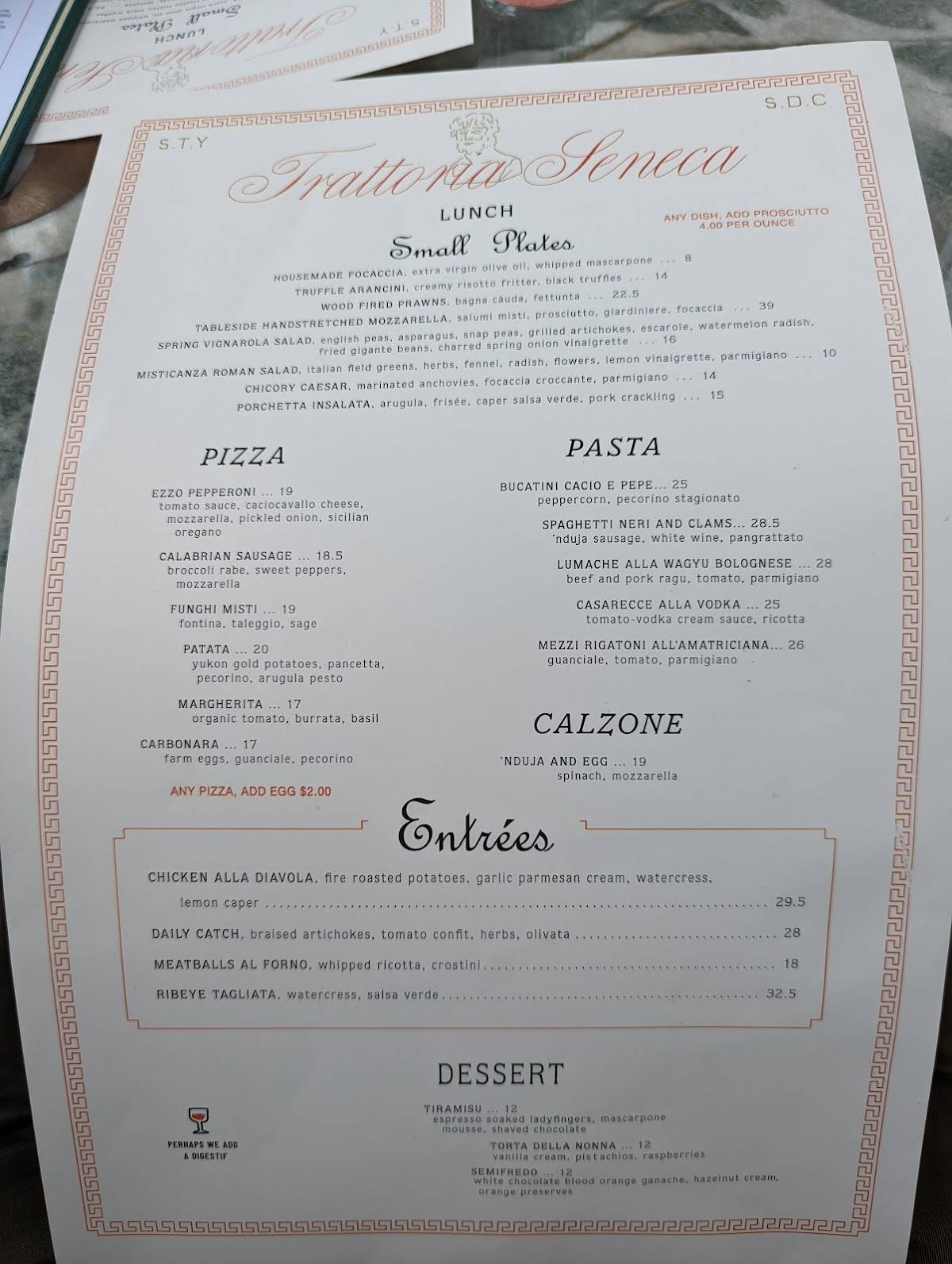 Carta del restaurante Seneca Trattoria, San Diego