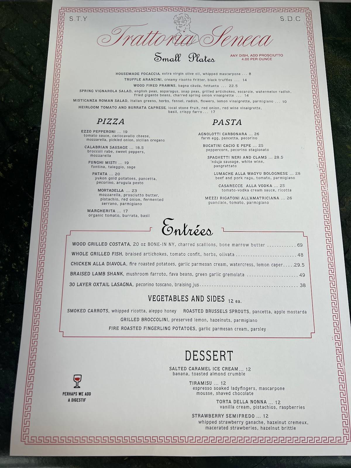 Carta del restaurante Seneca Trattoria, San Diego