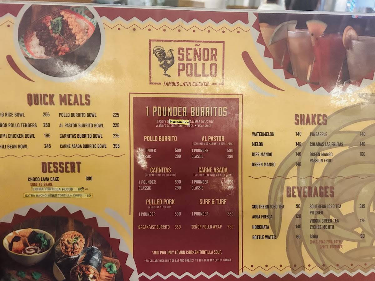 Menu at Señor Pollo restaurant, Iloilo City
