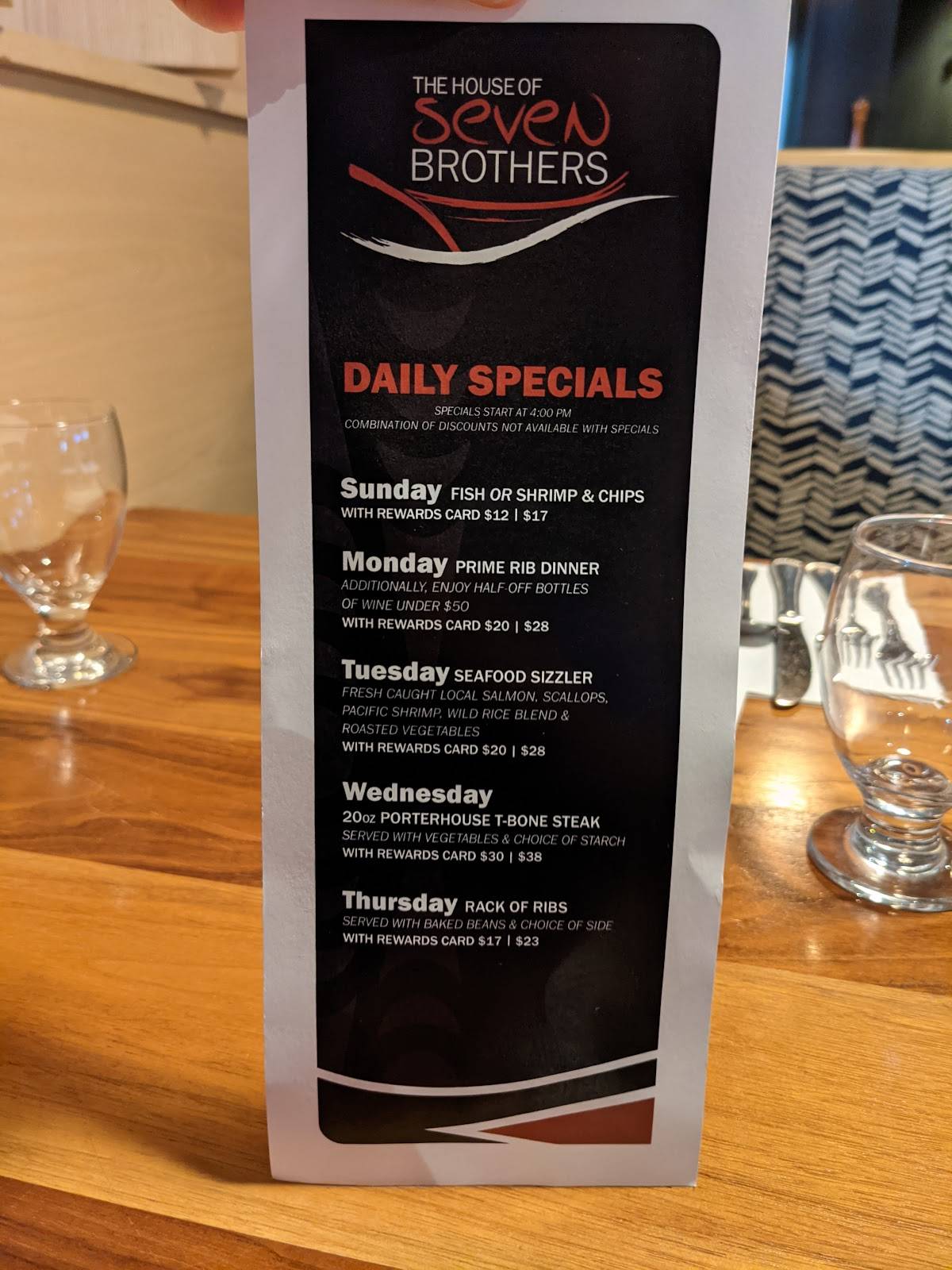 Menu at The House of Seven Brothers restaurant, Sequim