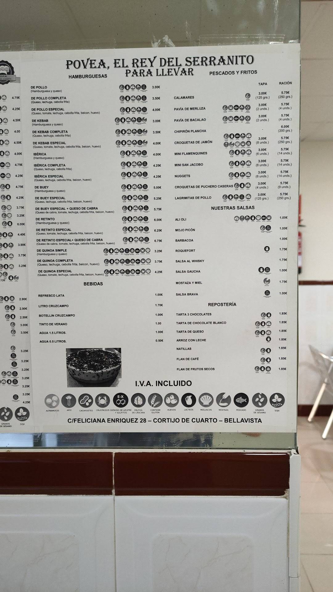 Carta de Restaurante Povea El rey del Serranito, Sevilla