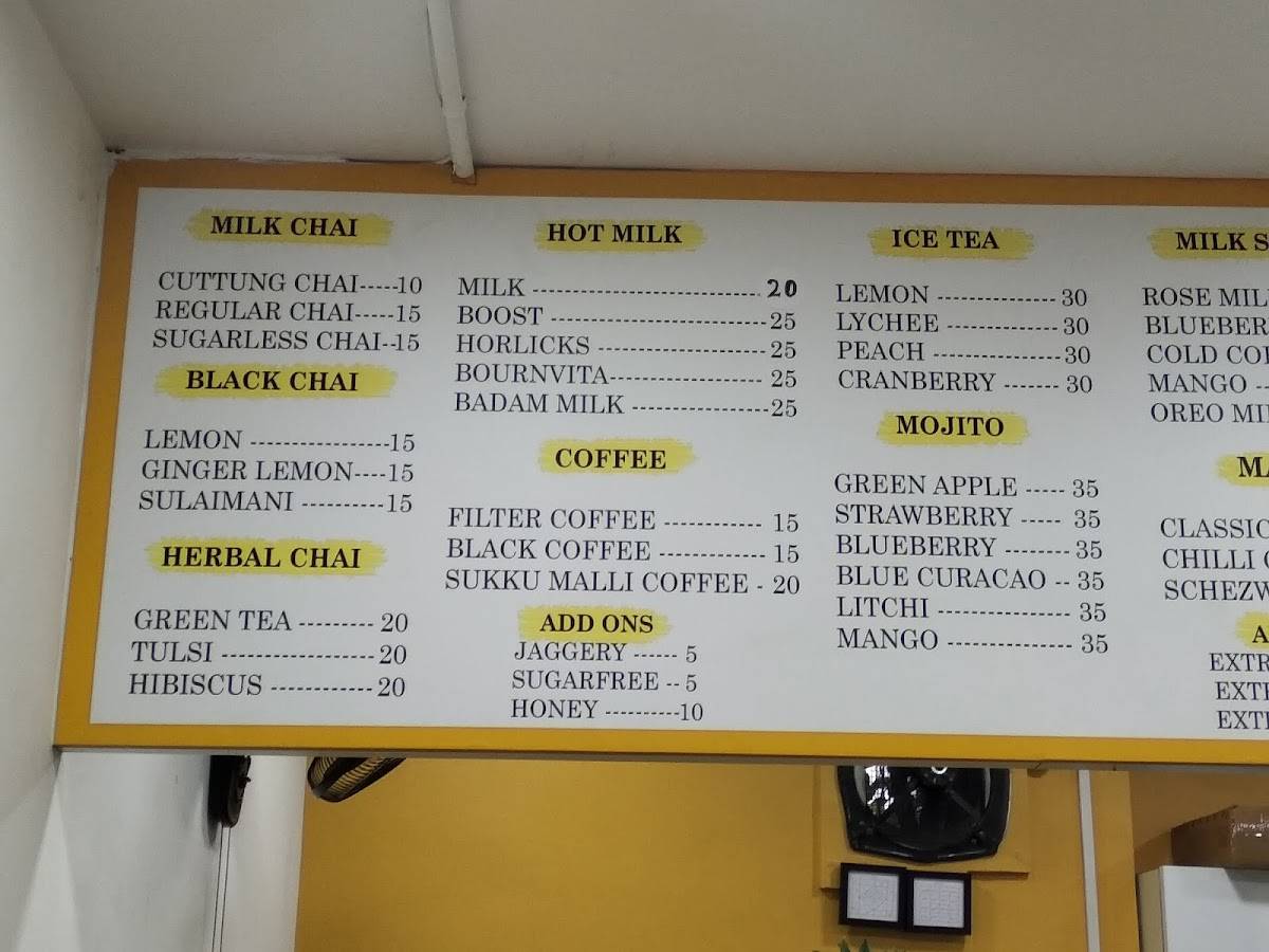 Menu at Sha cafe, Chennai, 19A