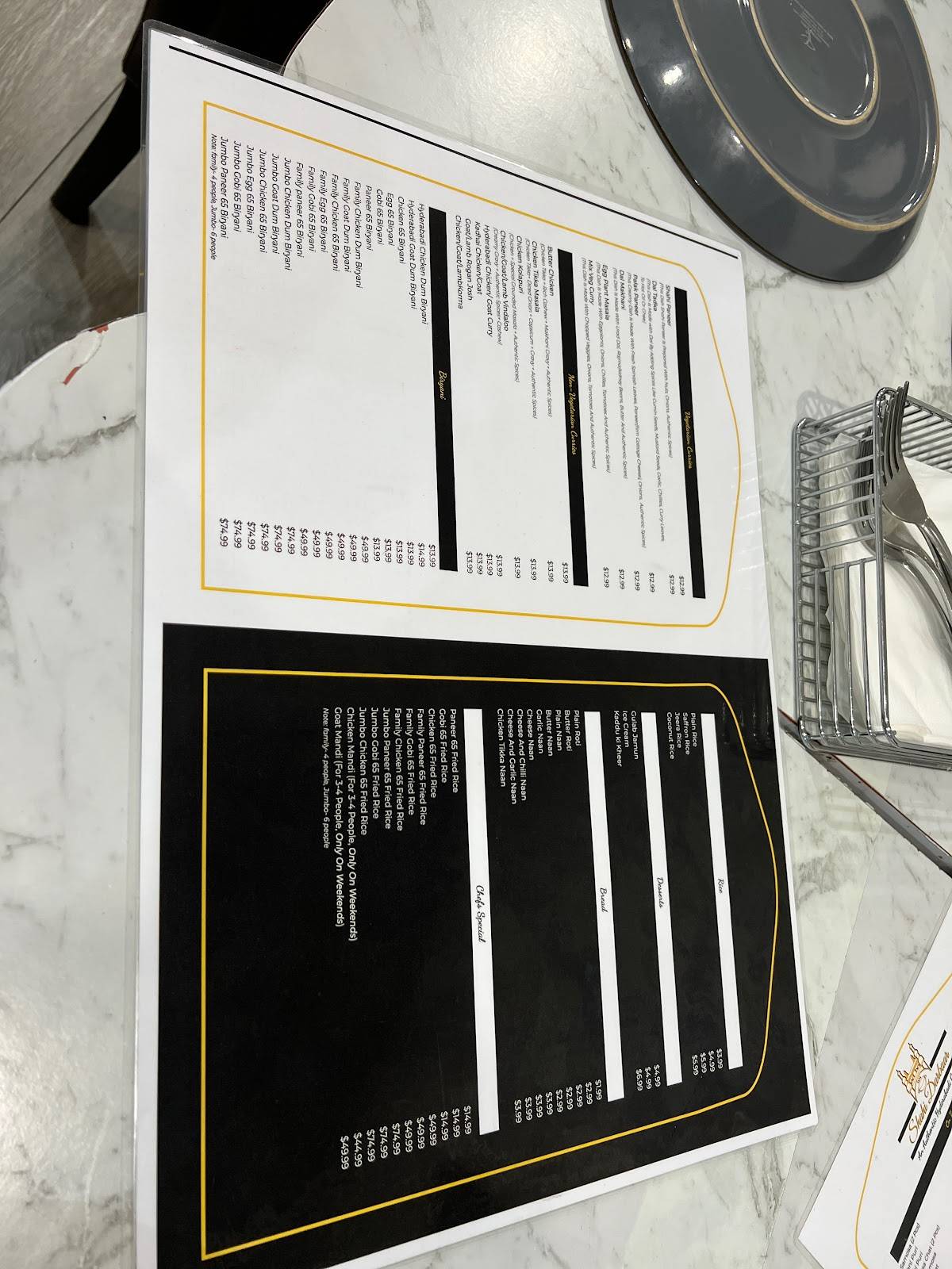 Menu at Shahi Darbaar Authentic Indian Restaurant, Saint Albans