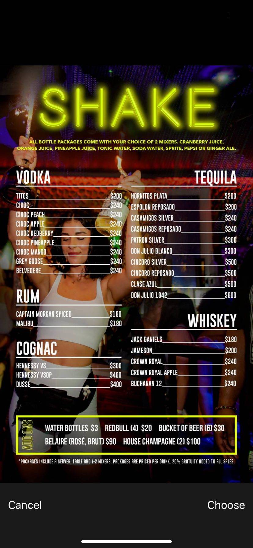 Menu at Shake Bar, Portland