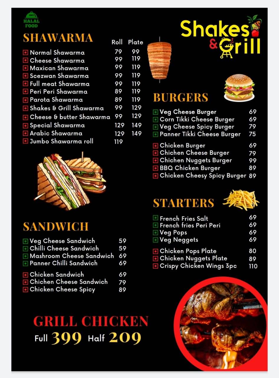 Menu at Shakes & Grill, Bengaluru