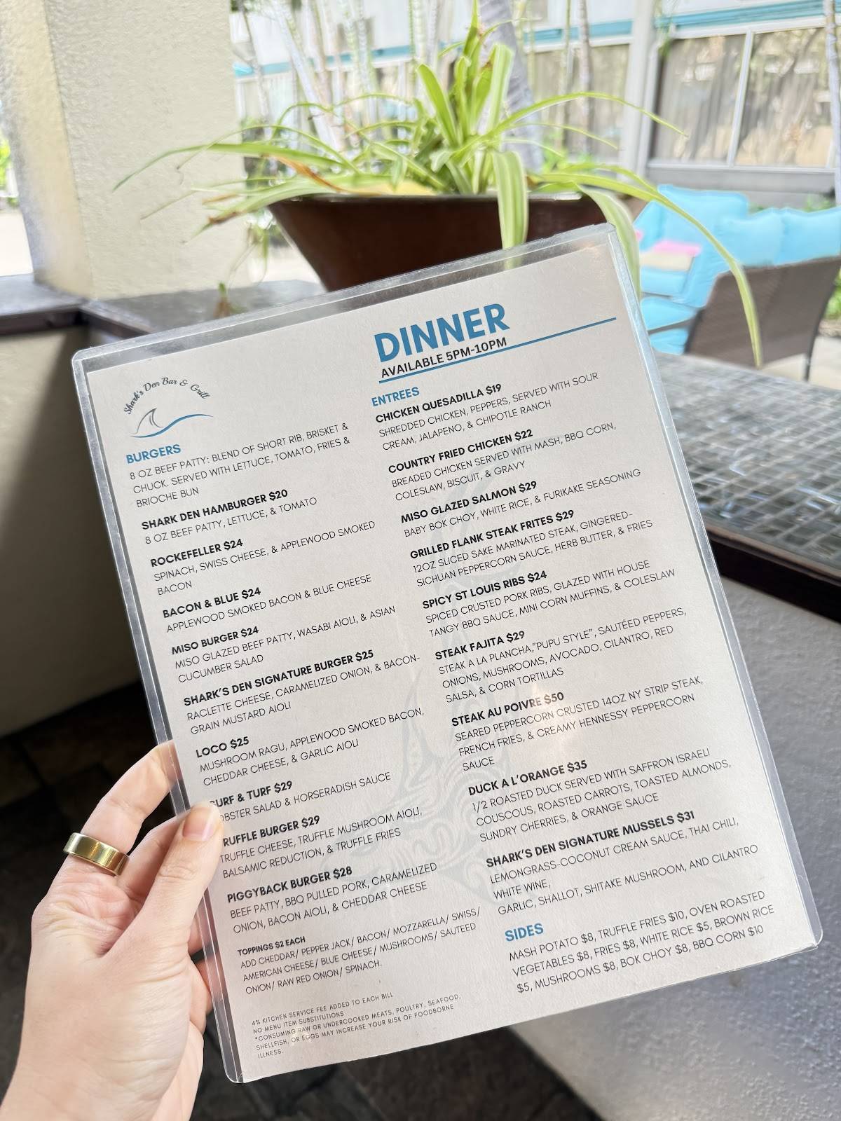 Menu at Sharks Den Bar and Grill, Honolulu