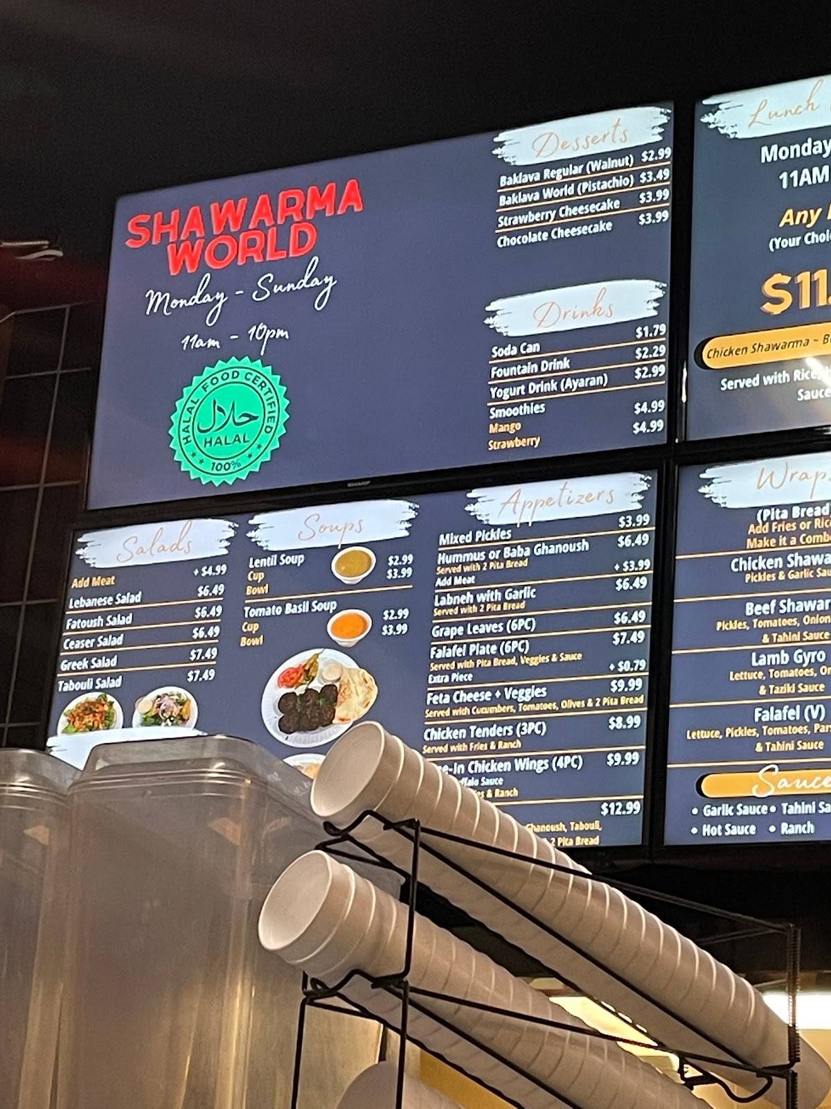 Menu at Shawarma World restaurant, Irving