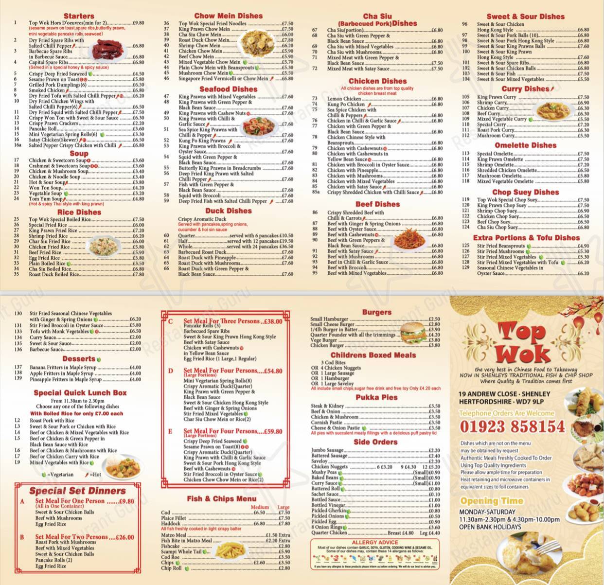 Menu at Shenley Top Wok restaurant, Radlett