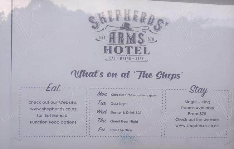 Menu at The Shepherds Arms Hotel restaurant, Wellington