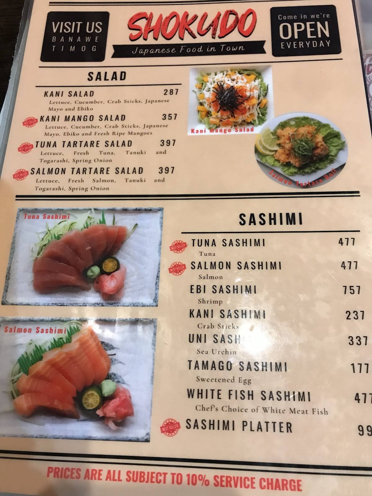 Menu at Shokudo Restaurant Banawe, Quezon City