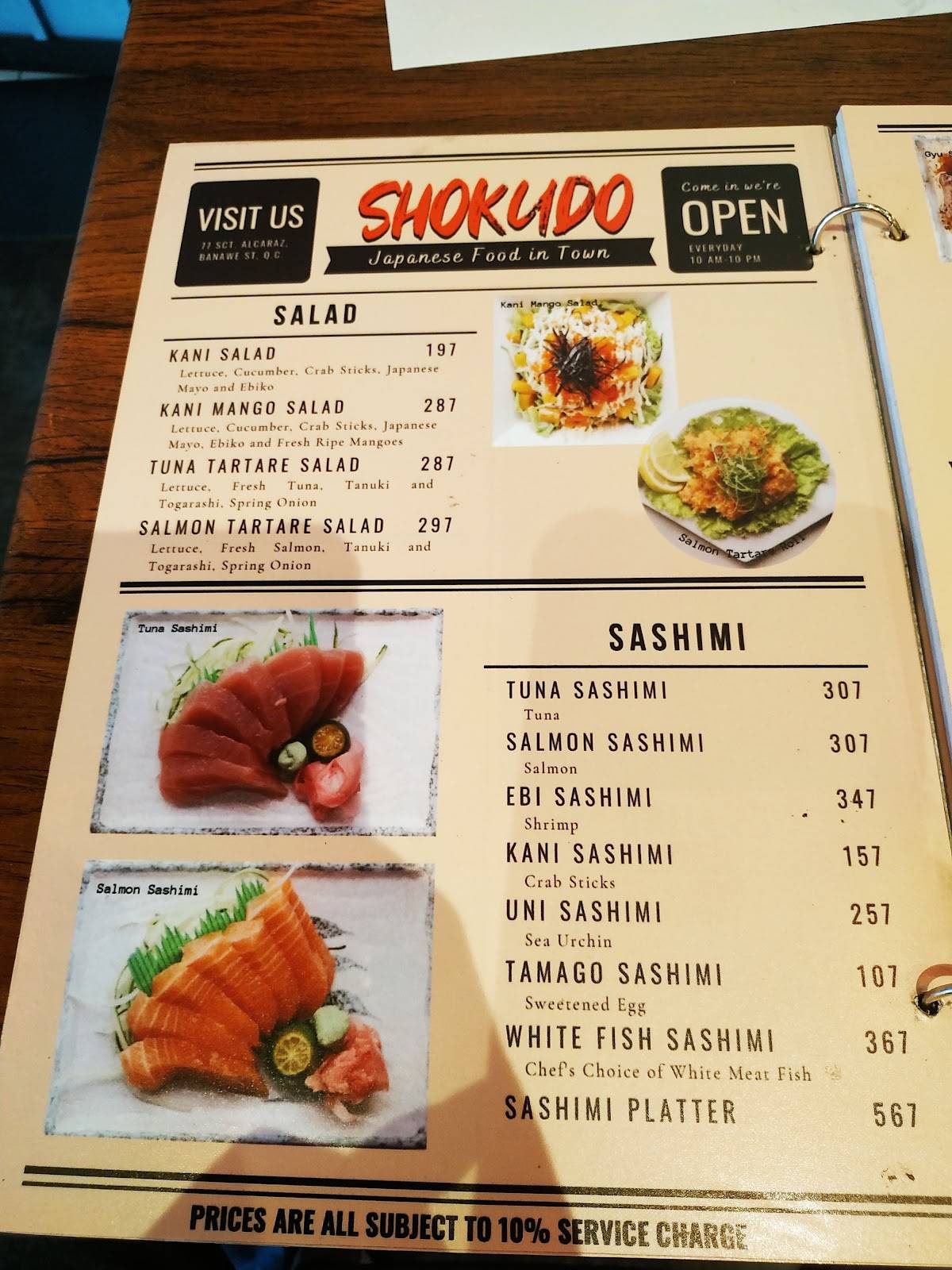 Menu at Shokudo Restaurant Banawe, Quezon City