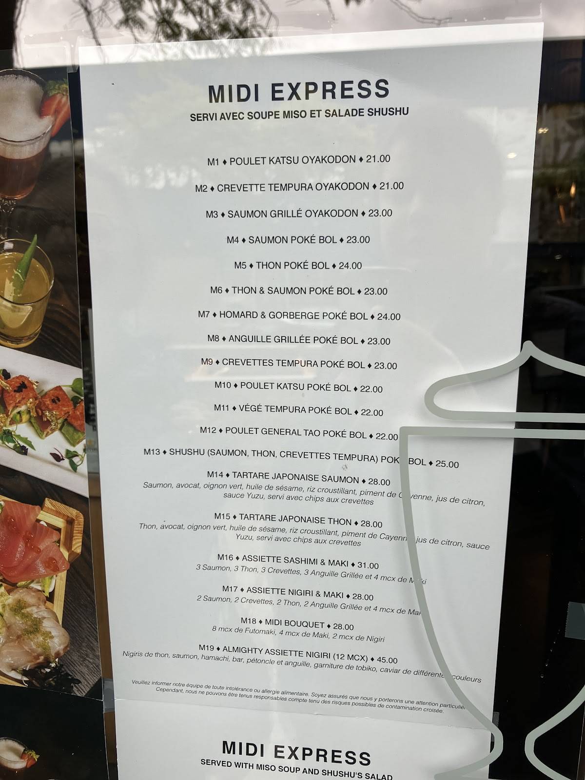 Carta de Shushu Thai Bar À Nouille + Riz, Montréal