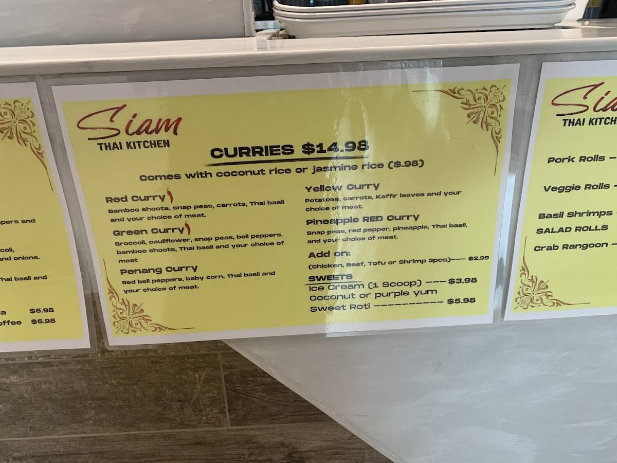 Menu at Siam Thai Express ECC restaurant, Edmonton
