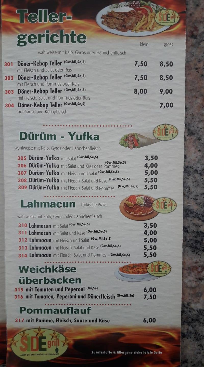 Carta del restaurante Side-Grill Döner, Lebach