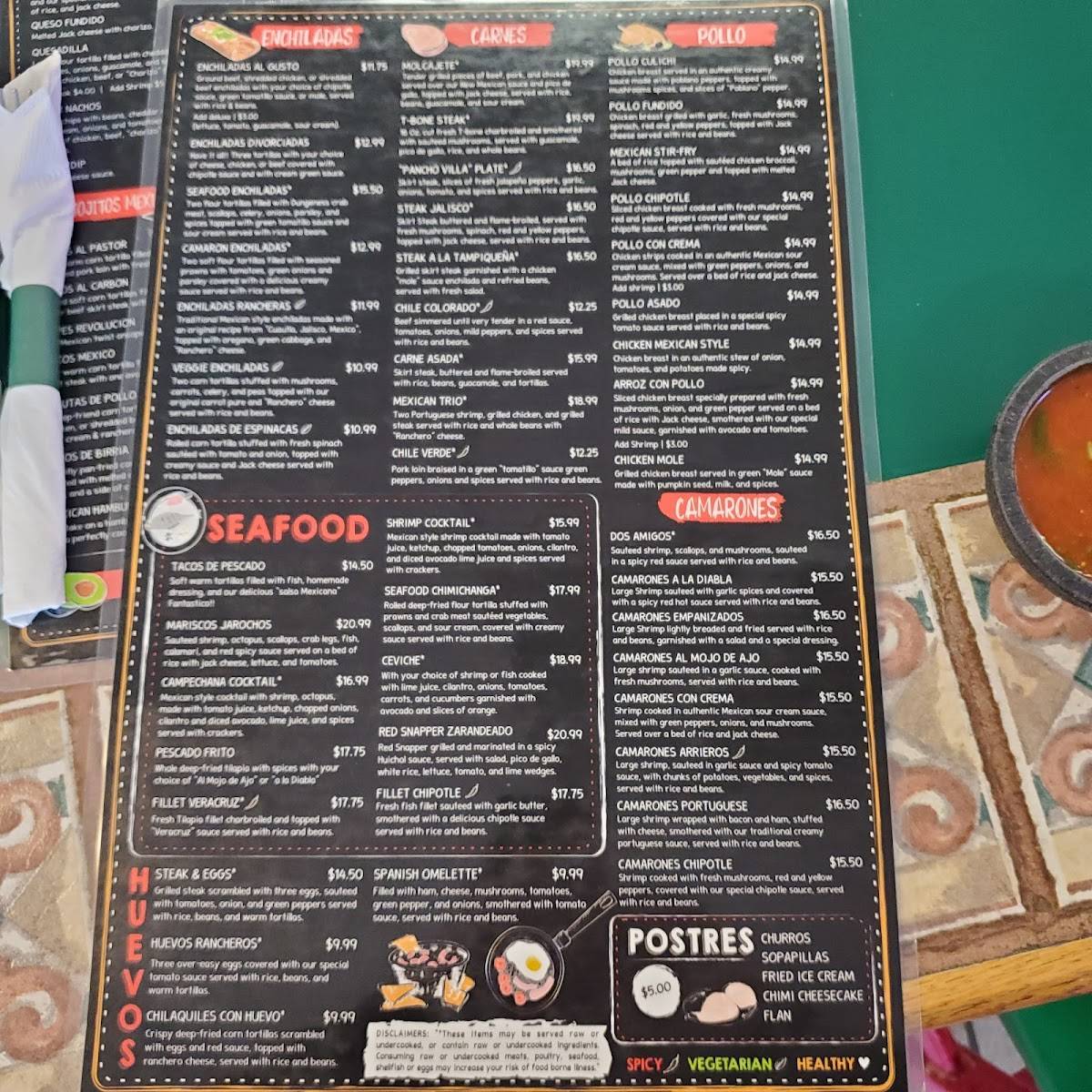 Menu at Three Margaritas restaurant, Sidney, Silverberg Dr a