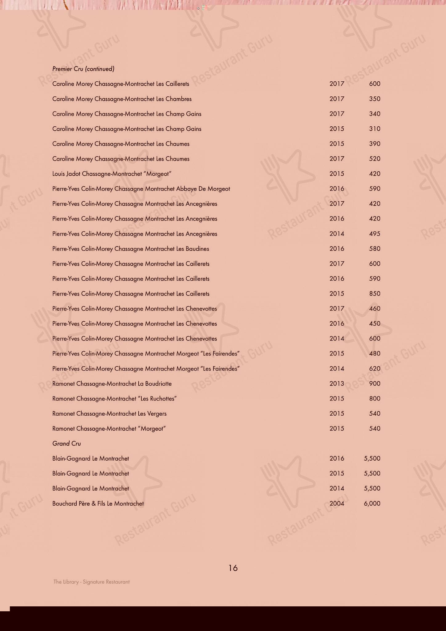 Menu at Signature Restaurant, South Brisbane