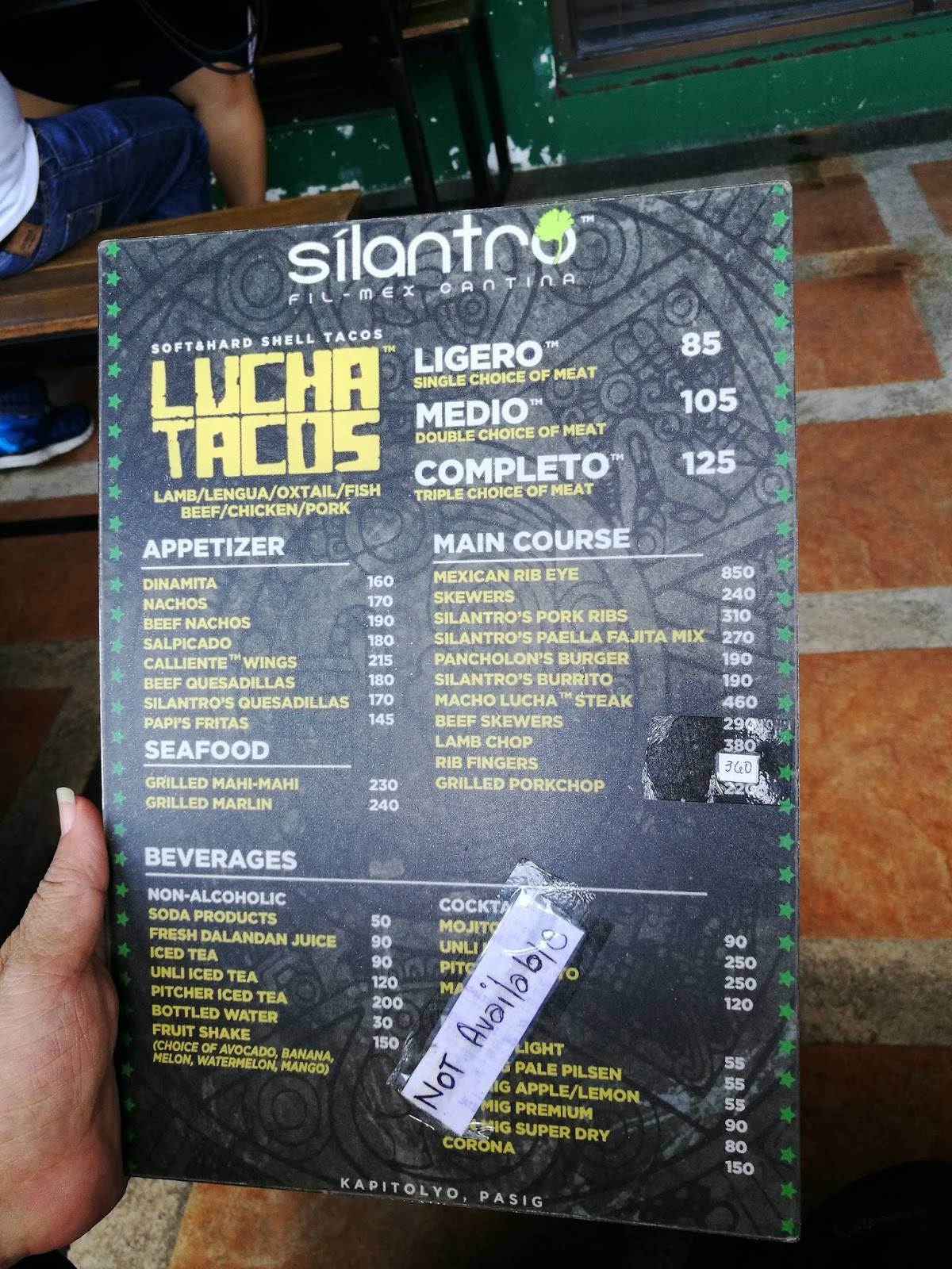 Menu at Silantro Fil-Mex Cantina restaurant, Pasig