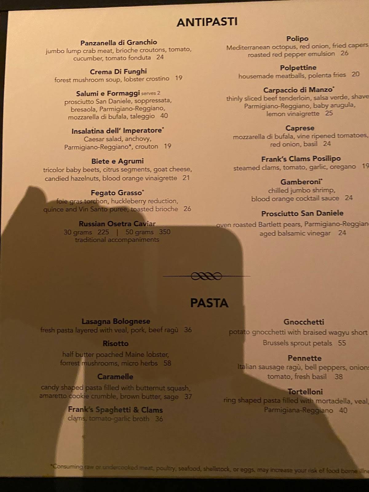 Menu at Sinatra pub & bar, Las Vegas, Las Vegas Blvd S