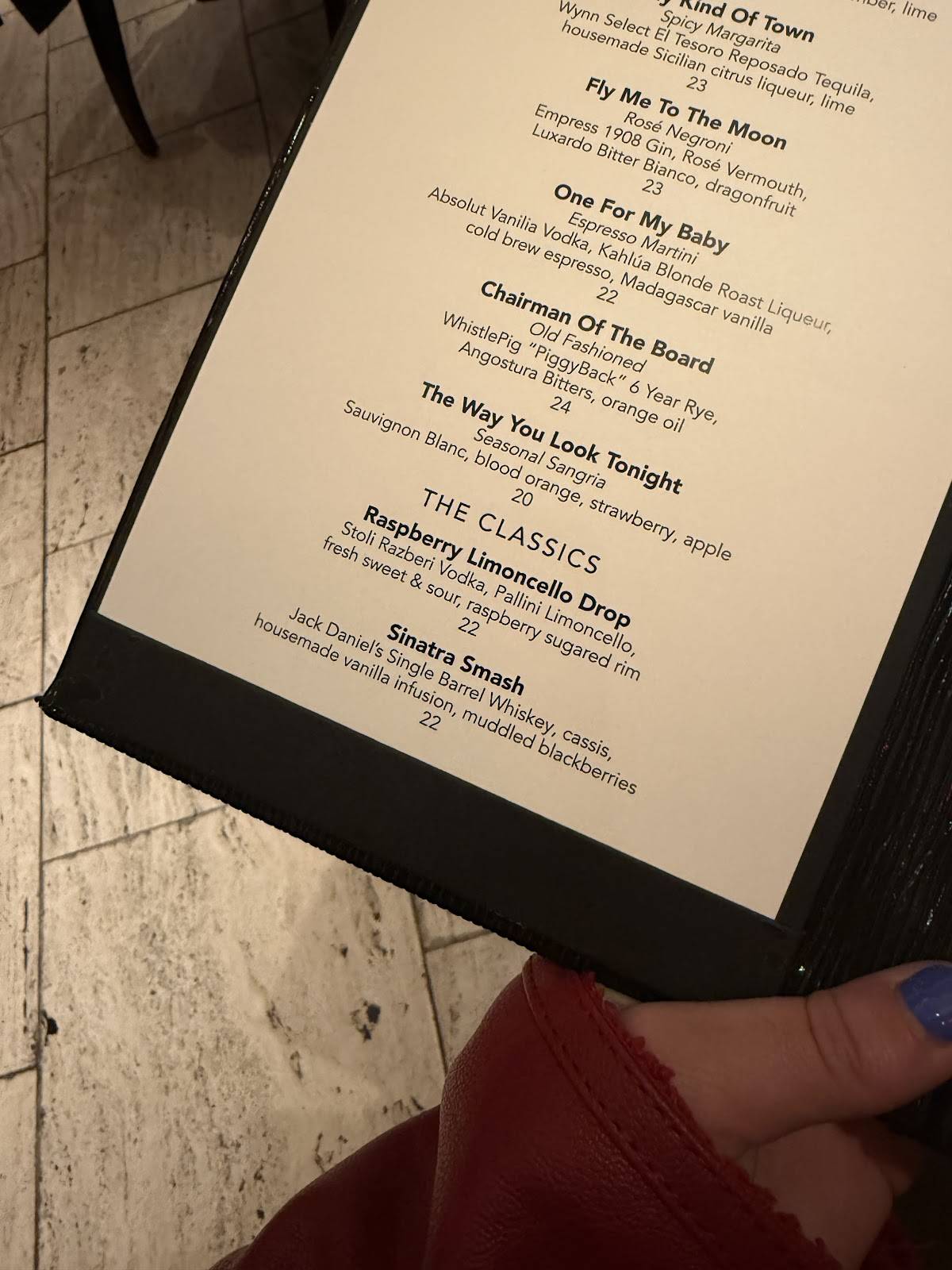 Menu at Sinatra pub & bar, Las Vegas, Las Vegas Blvd S