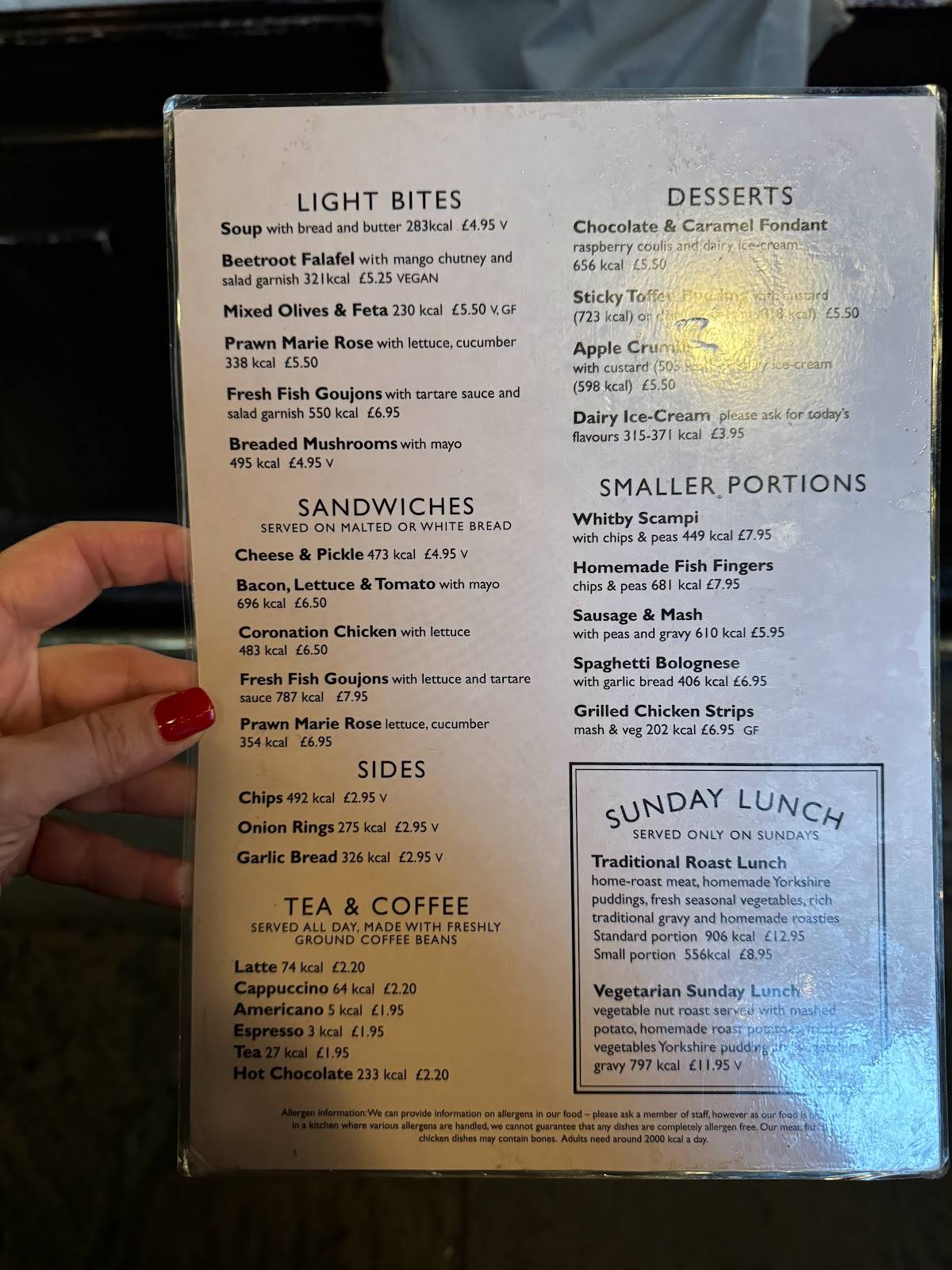 Menu at Sinclairs Oyster Bar, Manchester