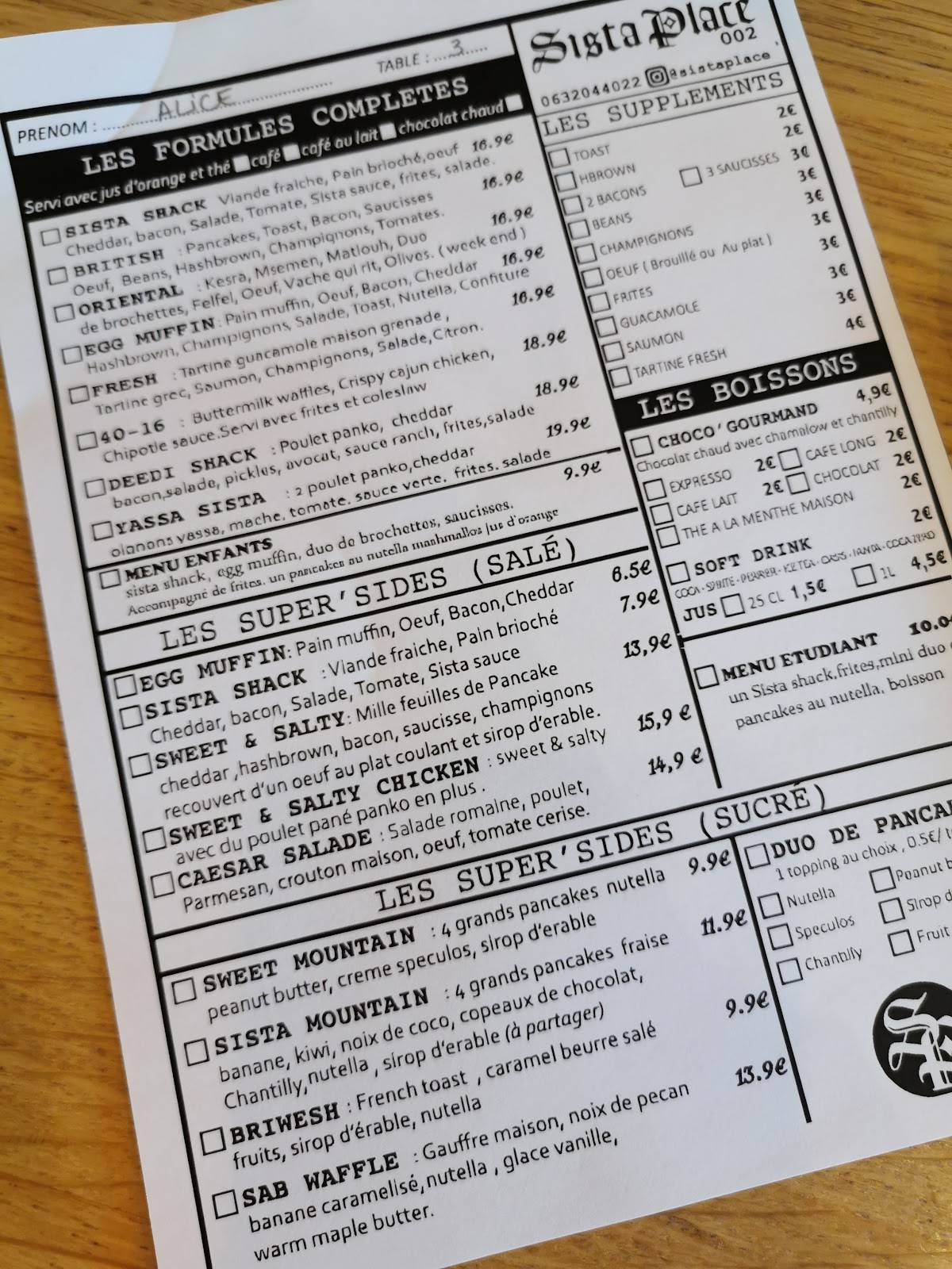 Menu au Sista Place restaurant, Bois-Colombes, 203 Av. d'Argenteuil