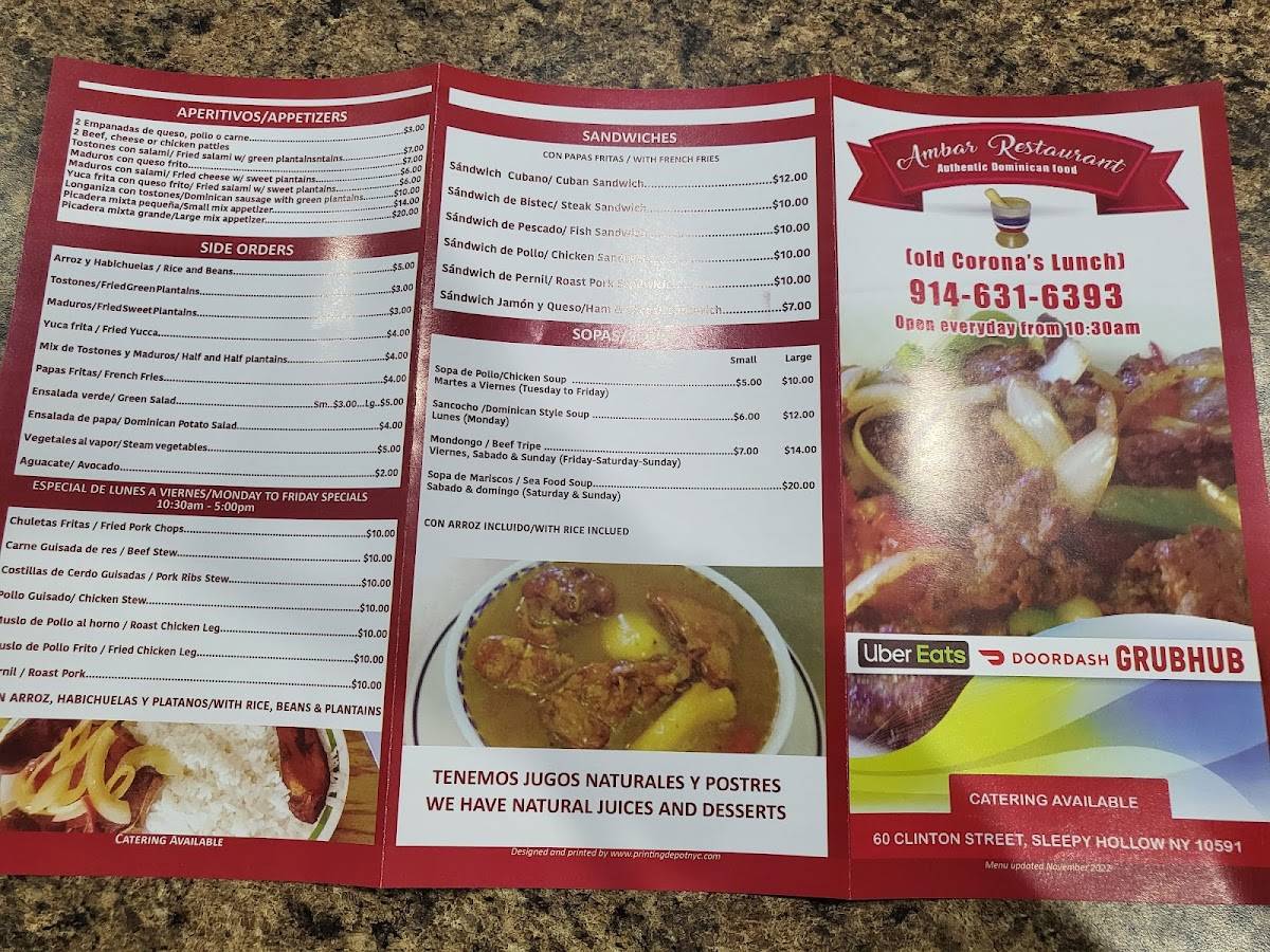Menu at Ambar Restaurant, Sleepy Hollow