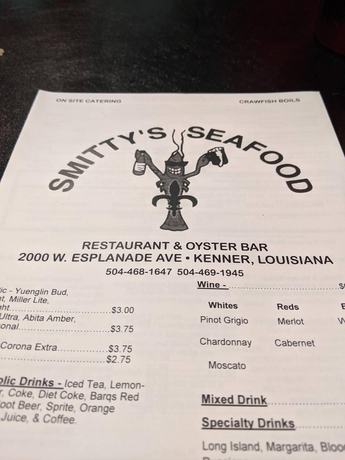 Menu at Smitty's Seafood restaurant, Kenner, W Esplanade Ave