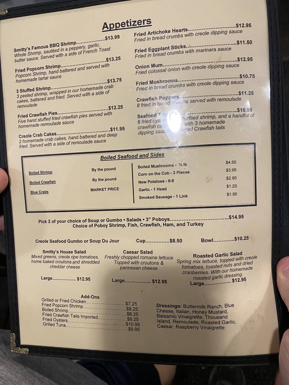 Menu at Smitty's Seafood restaurant, Kenner, W Esplanade Ave