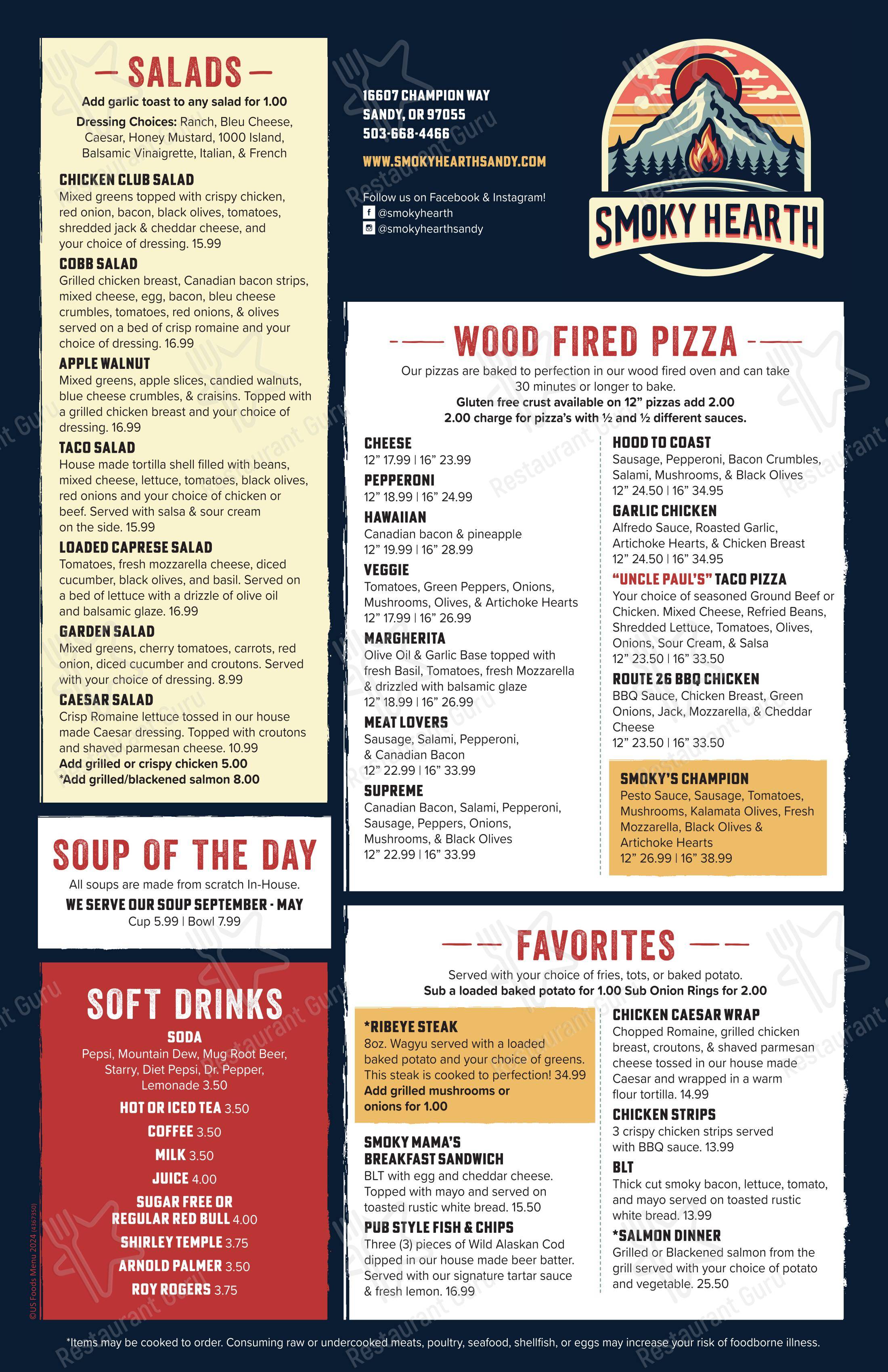 Menu at Smoky Hearth Restaurant Bar & Grill, Sandy