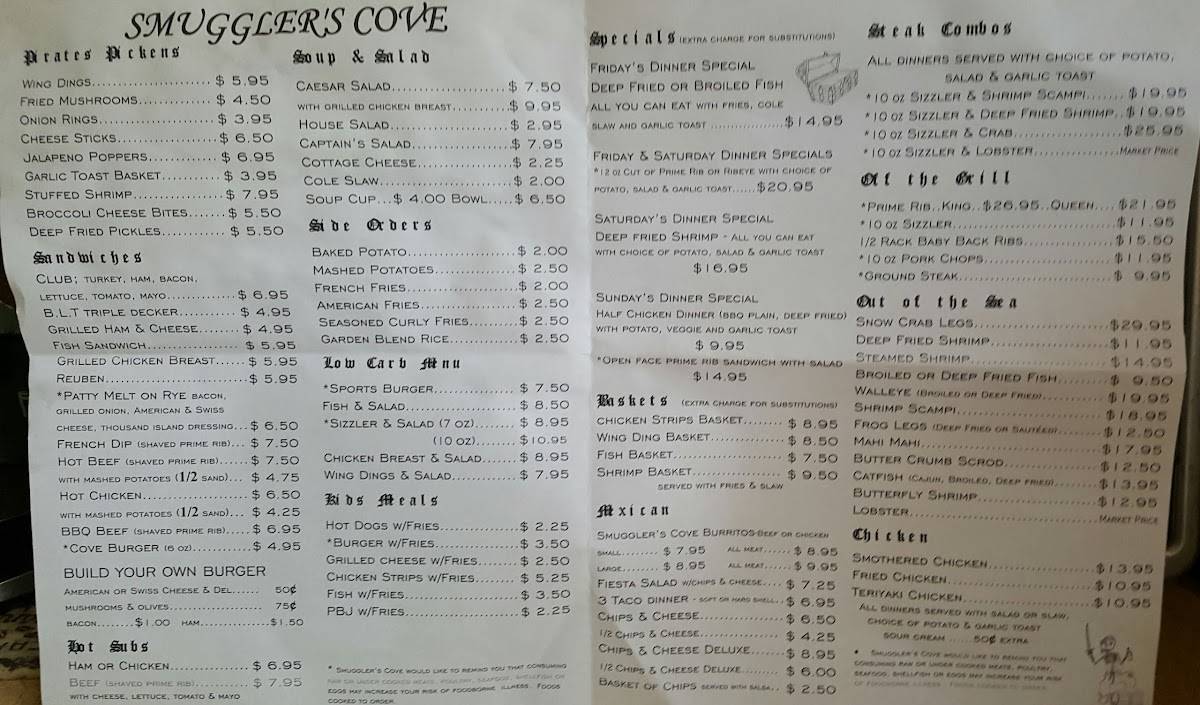 Menu at Smuggler's At North Shore pub & bar, Newaygo