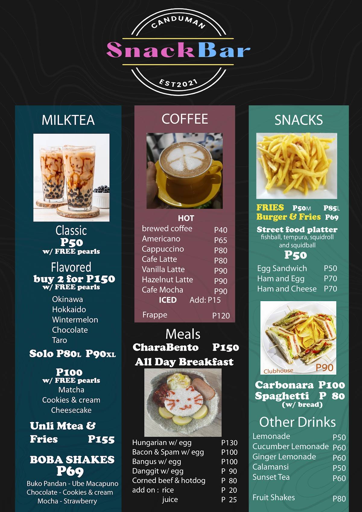 Menu at SnackBar Canduman, Mandaue City