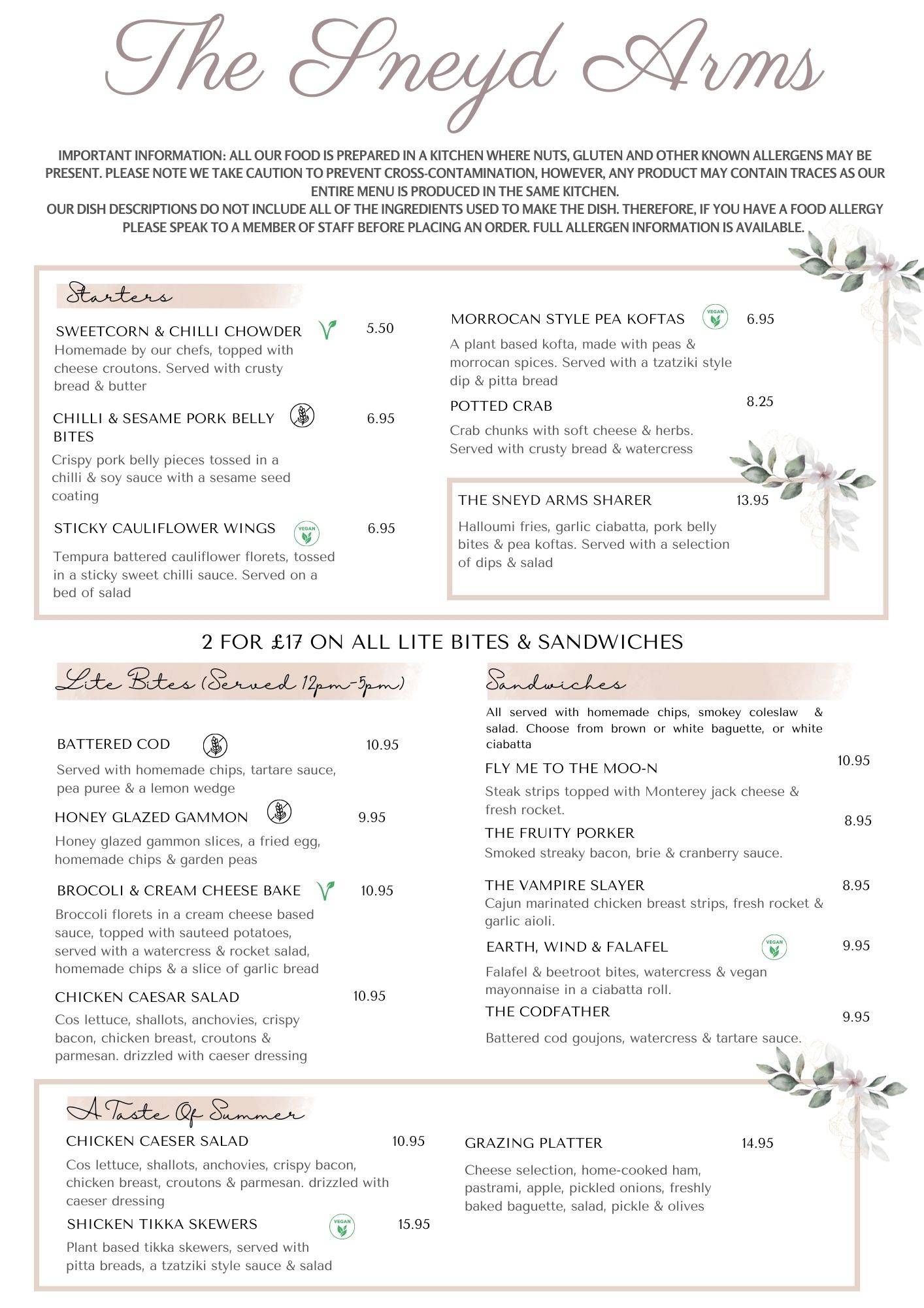 Menu at Sneyd Arms pub & bar, Newcastle-under-Lyme, 1 The Village