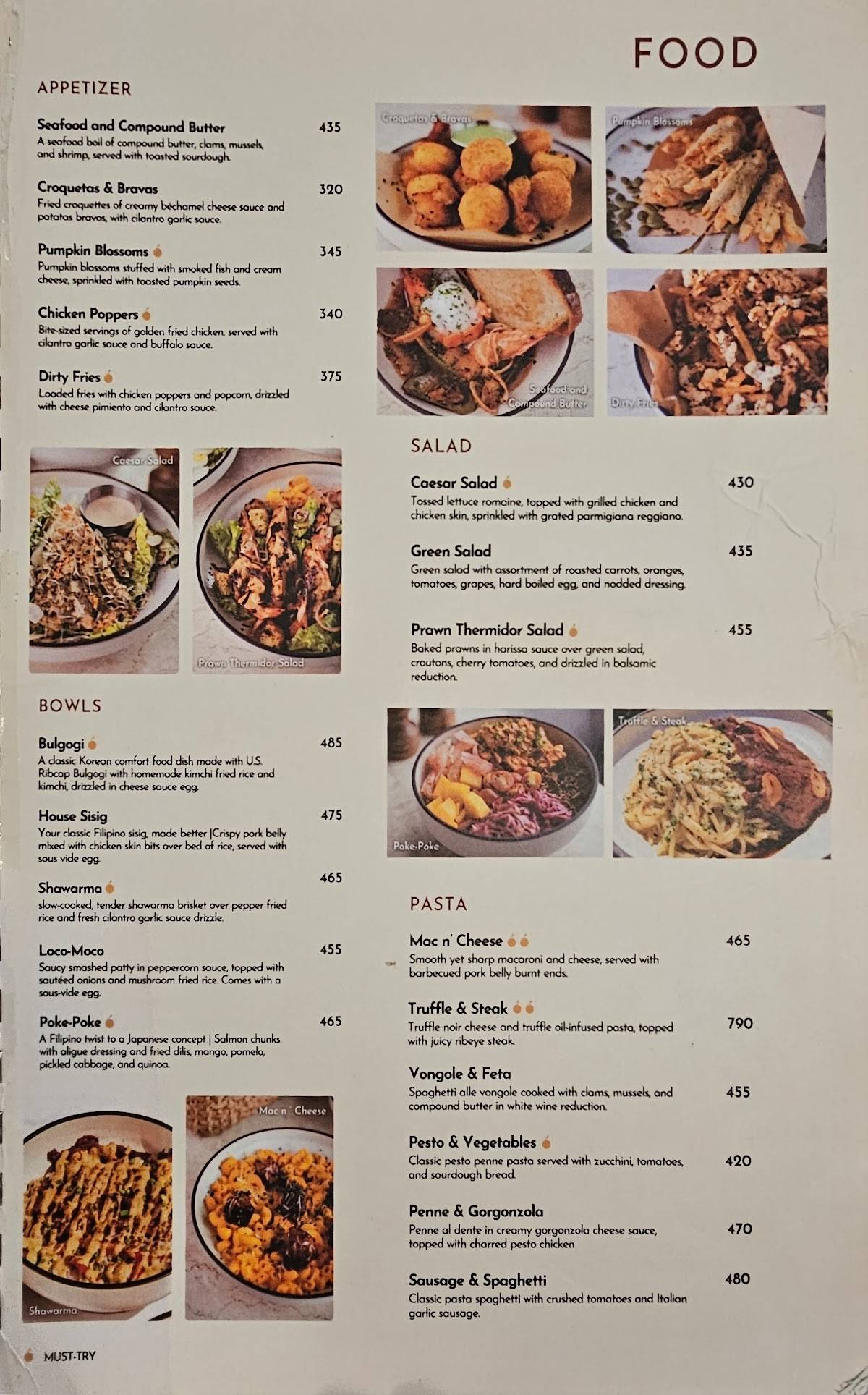 Menu at Sóbra Café restaurant, Muntinlupa