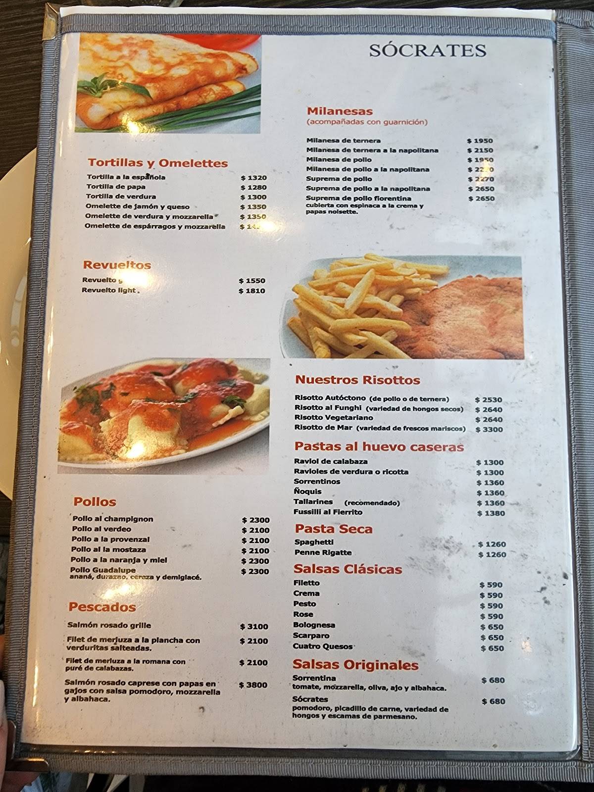 Carta del restaurante Sócrates, Buenos Aires