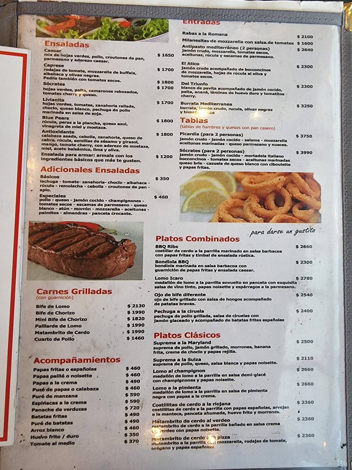Carta del restaurante Sócrates, Buenos Aires