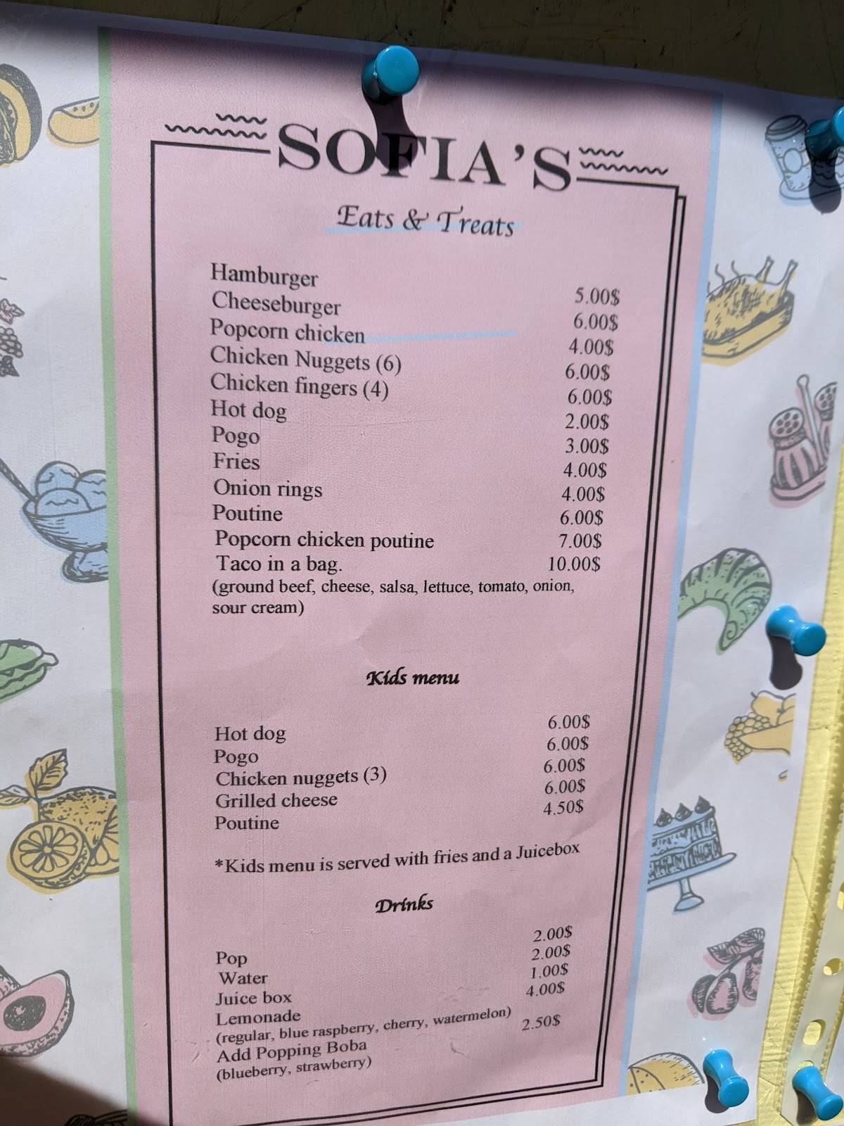 Menu at Sofia's Restaurant, Atholville