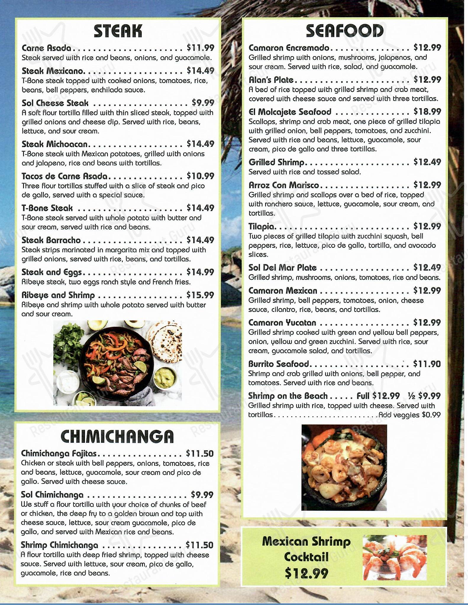 Menu at Sol Del Mar Mexican Bar and Grill, Tuscola