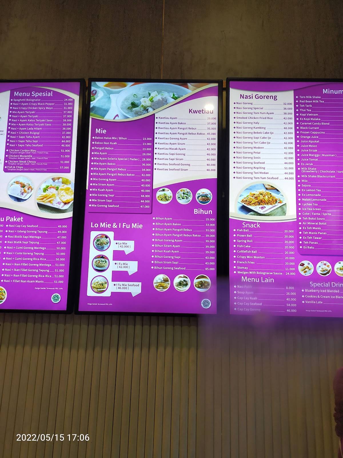 Carta del restaurante Solaria - Hollywood Junction Jababeka, Bekasi