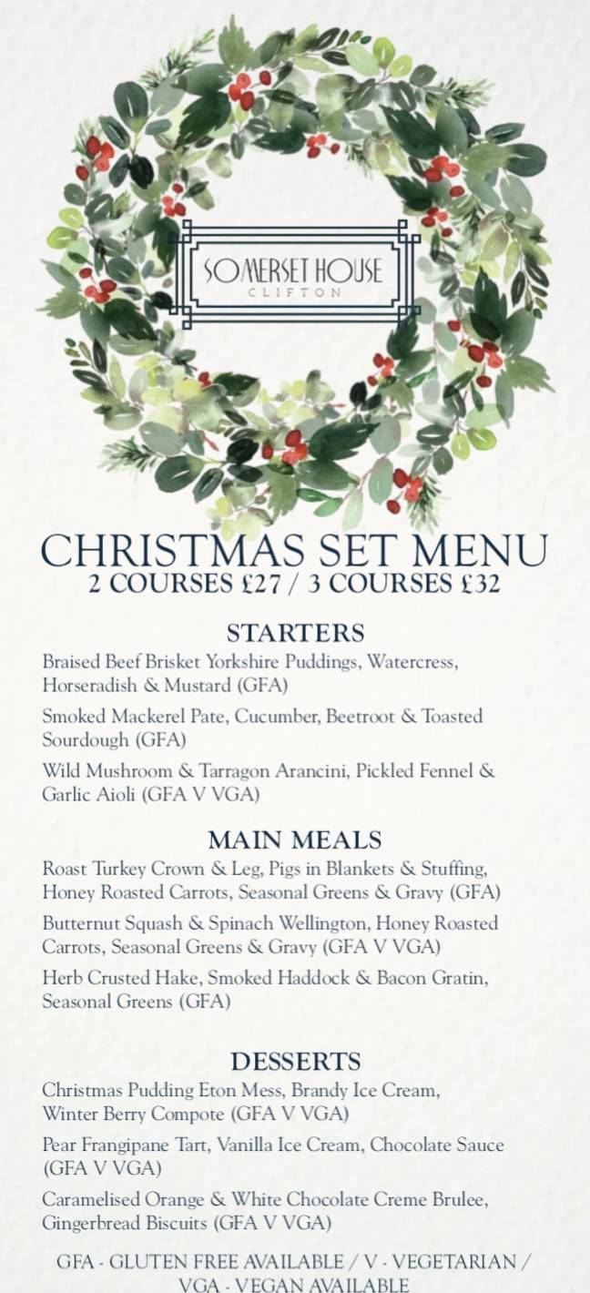 Menu at Somerset House Clifton pub & bar, Bristol