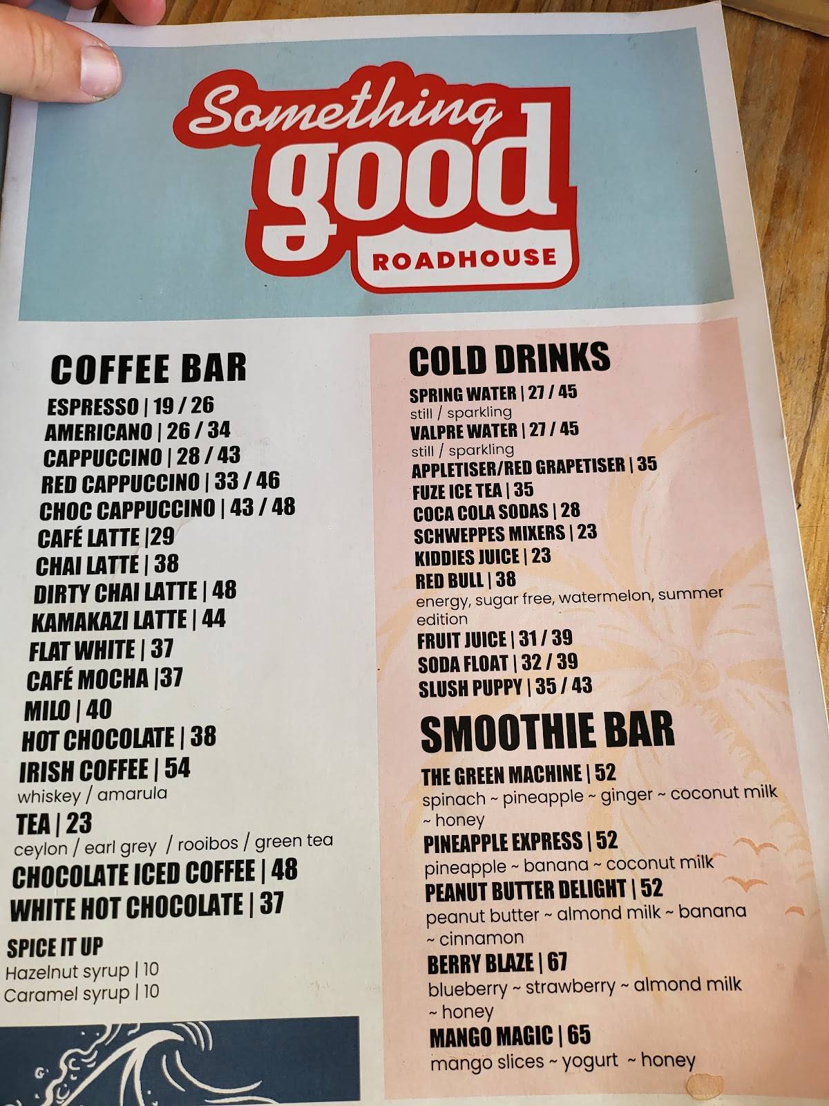 Menu at Something Good Roadhouse restaurant, Port Elizabeth