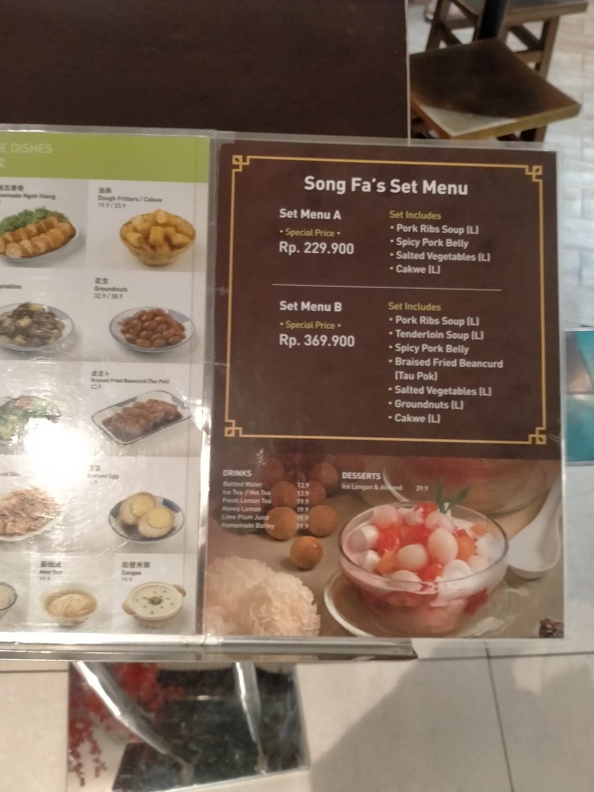 Menu at Song Fa Bak Kut Teh restaurant, Jakarta, 3rd floor