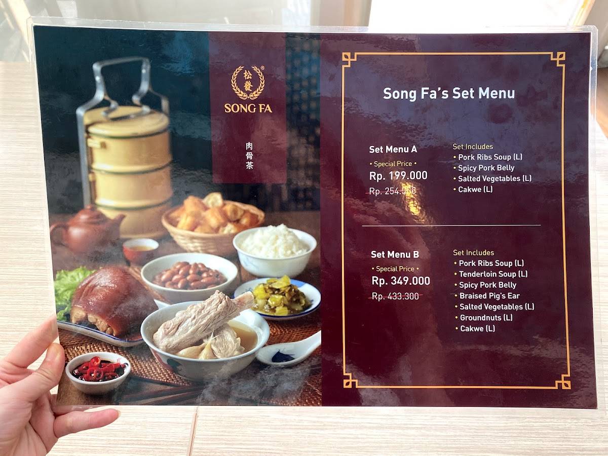 Menu at Song Fa Bak Kut Teh restaurant, Jakarta, 3rd floor