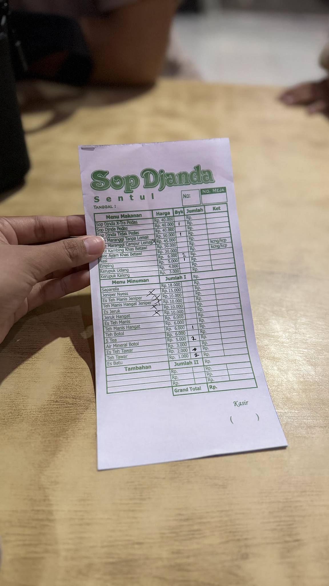 Menu at Sop Djanda Special Sate Maranggi Sentul restaurant, Indonesia
