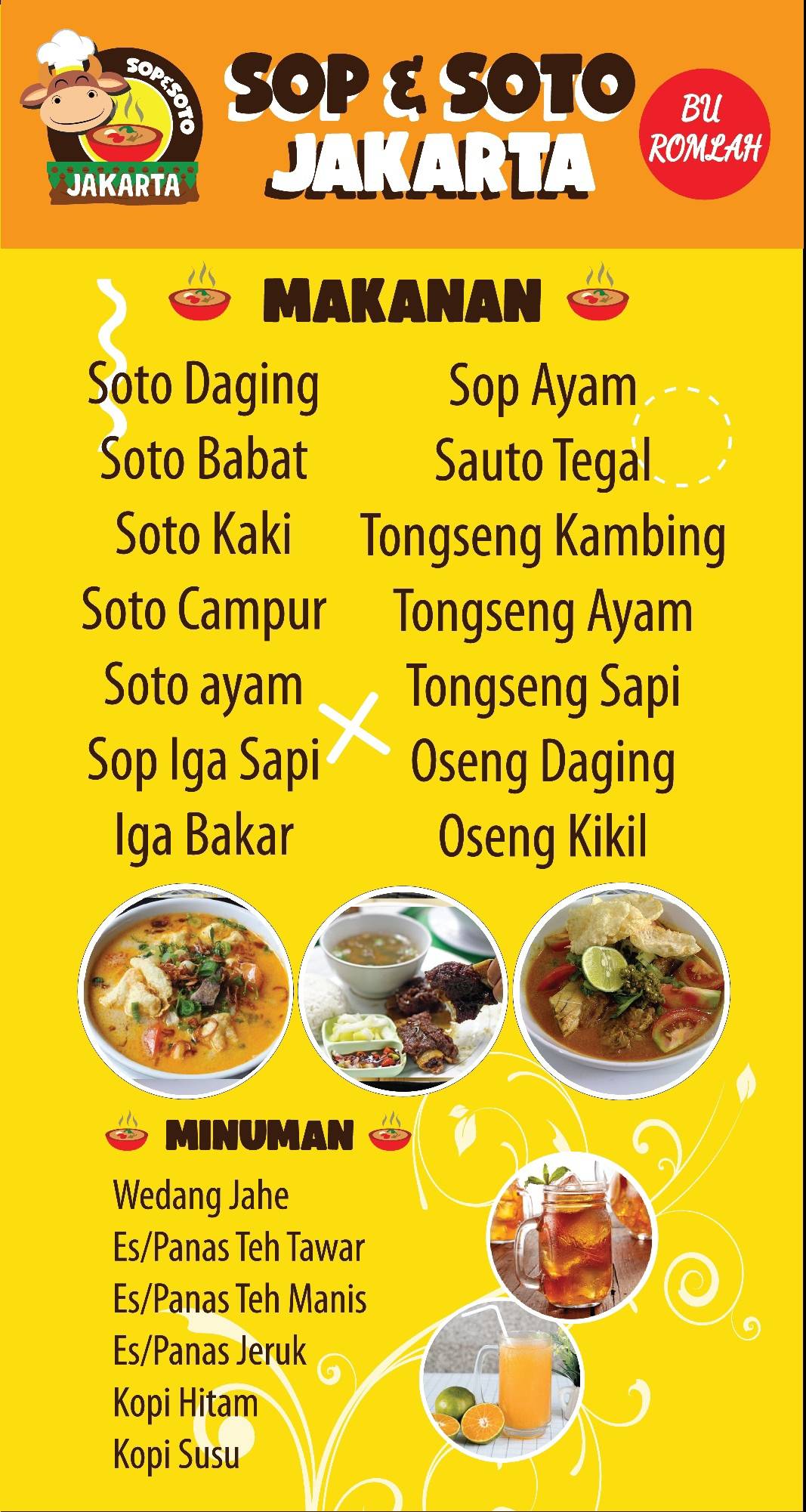 Menu at Sop & Soto Jakarta Bu Hj. Romlah restaurant, Tangerang