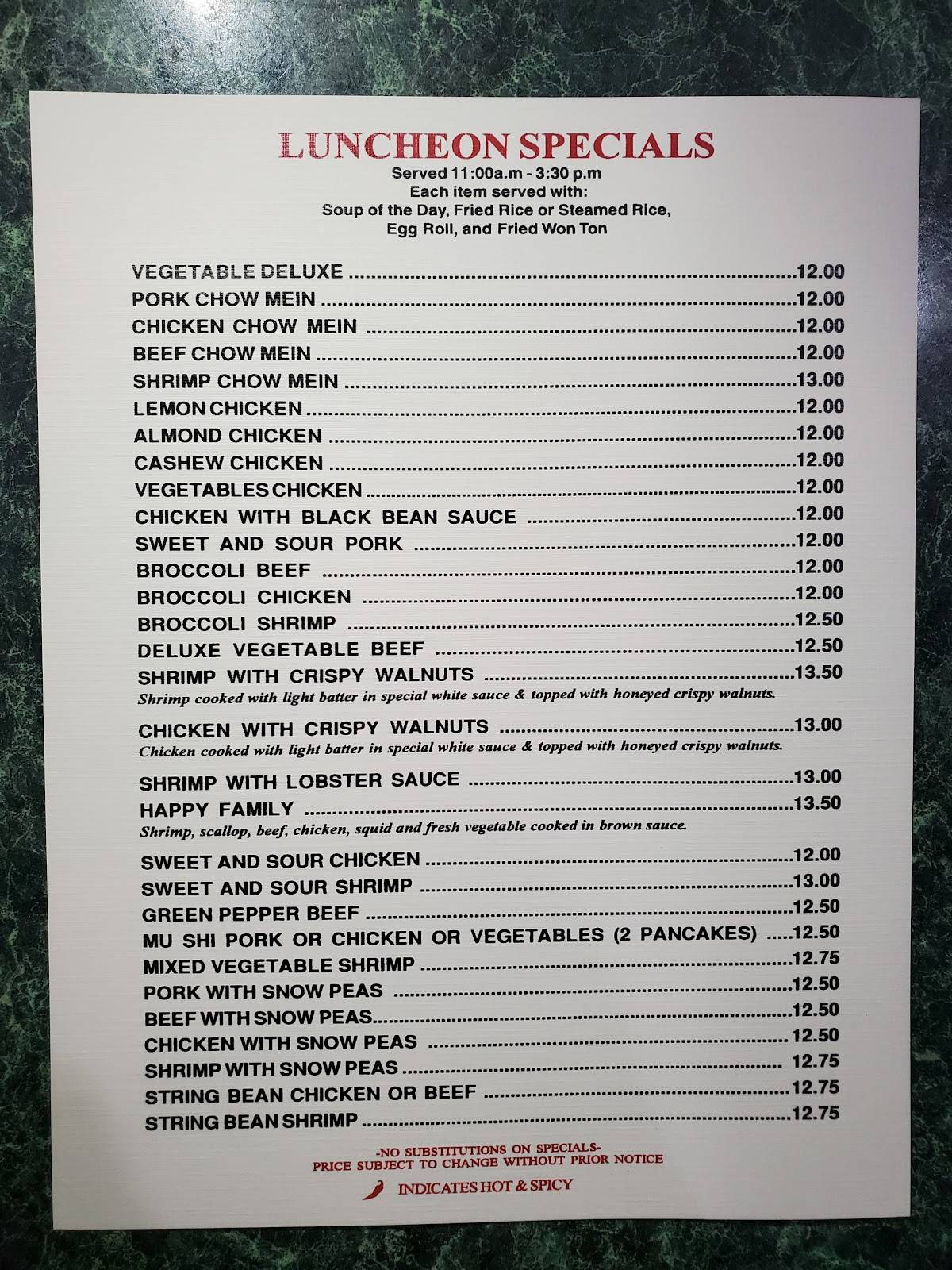 Menu at Mandarin Garden Chinese Restaurant, South Lake Tahoe