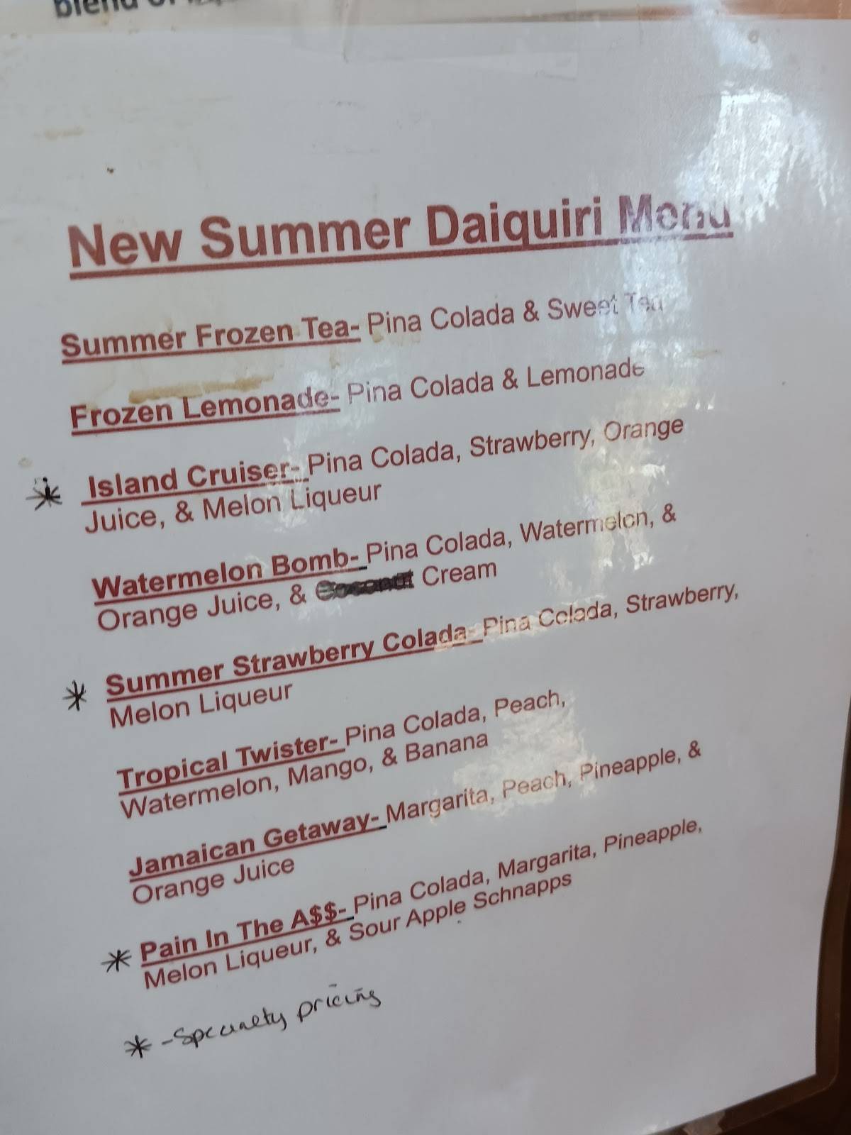 Menu at Southern Chicks Cafe & Daiquiris, New Roads