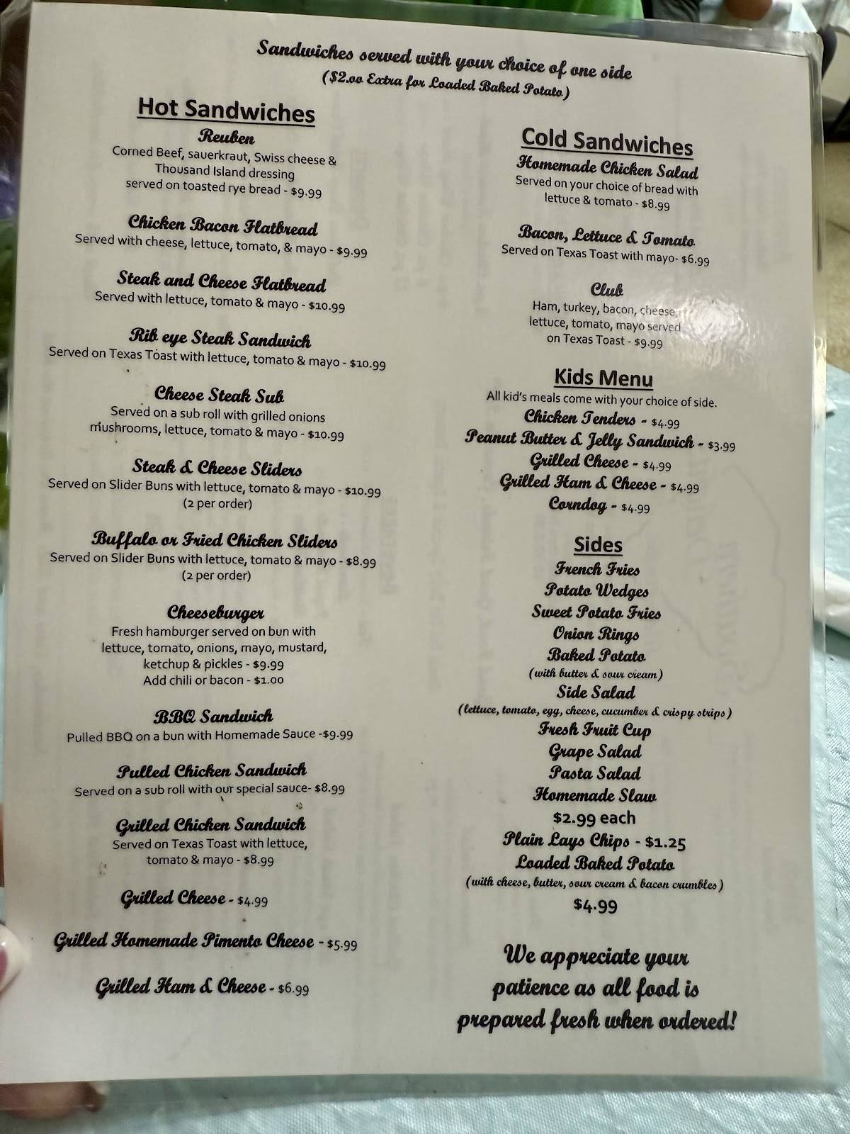 Menu at Southern Delights restaurant, Bennettsville, State Rd S-35-427