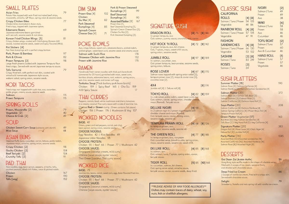 Menu at Soya Soul restaurant, Johannesburg