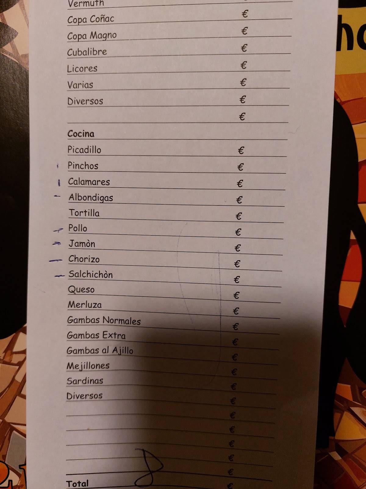Menu at Spaans Centrum restaurant, Eindhoven