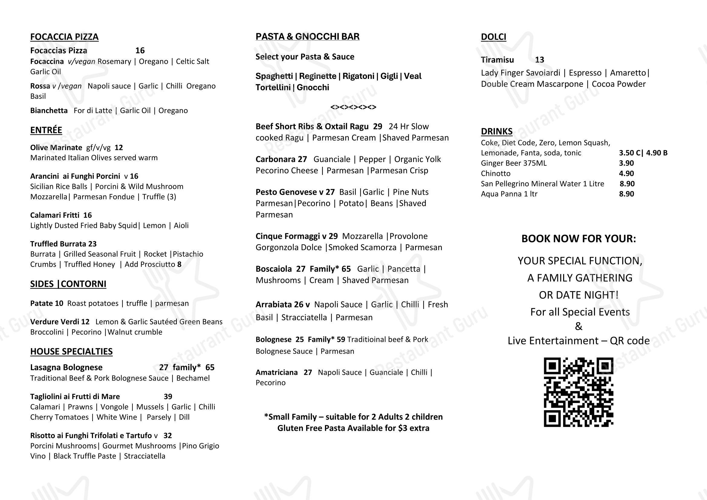 Menu at Spaghetti & Jazz restaurant, Robina